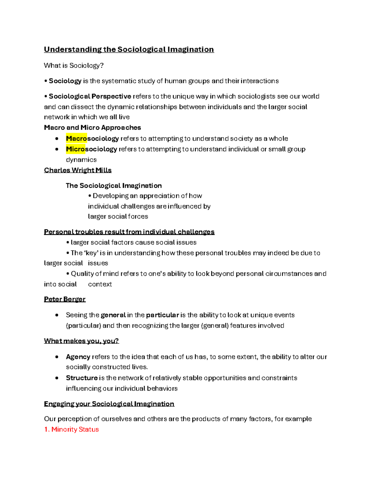 Sociol 1Z03 Chapter 1 Lecture Notes: Understanding the Sociological ...