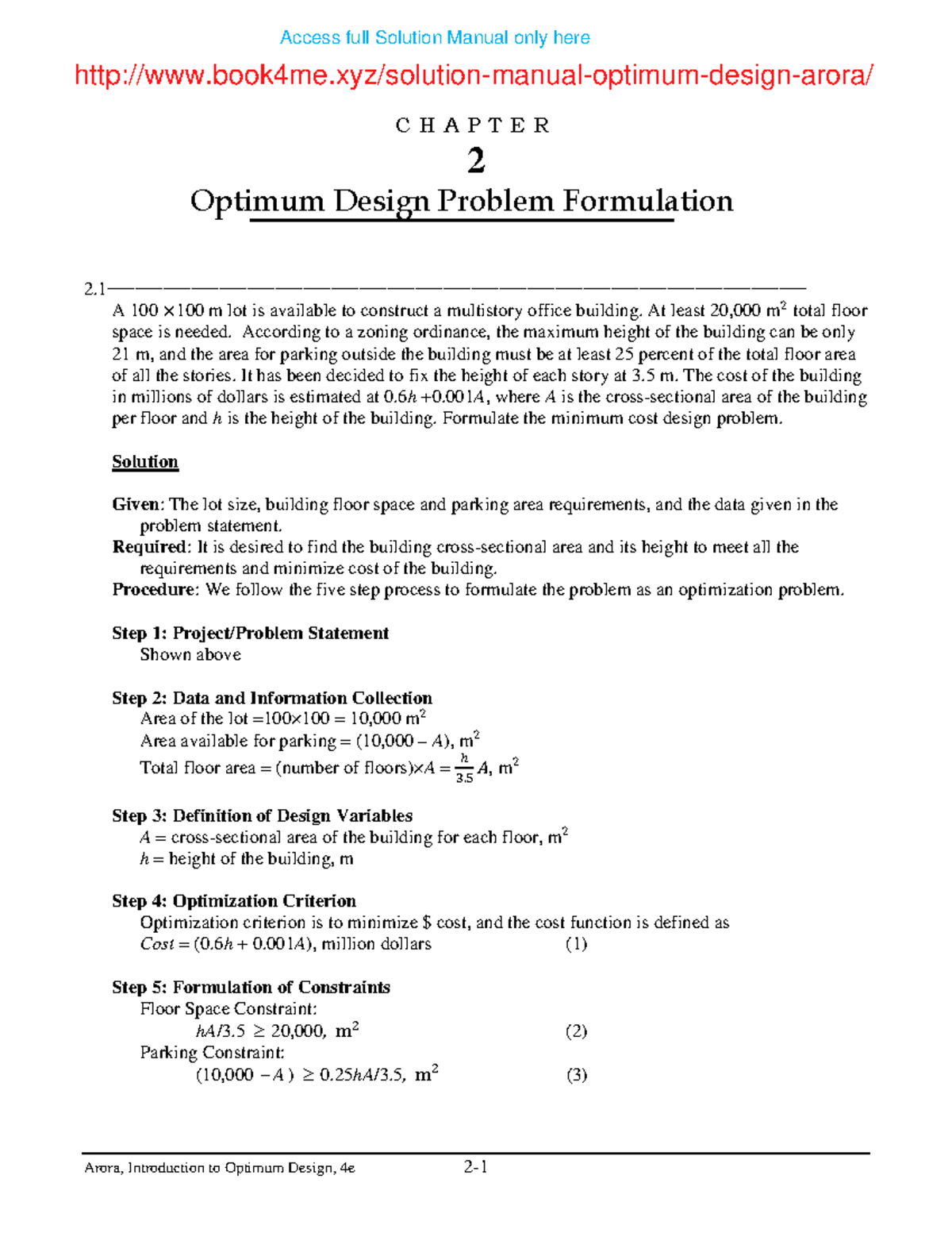 CHAPTER 2 Optimum Design Problem Formulation - Solution Manual for ...