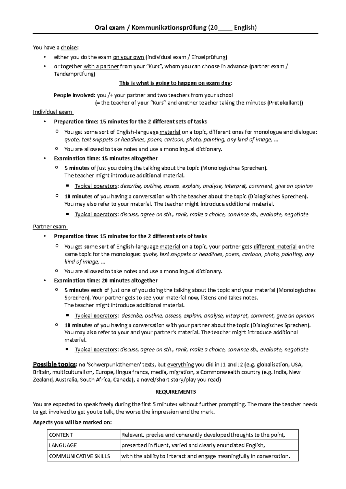 Oral Exam Guidelines & Sample Tasks for Kommunikationsprüfung (KP ...