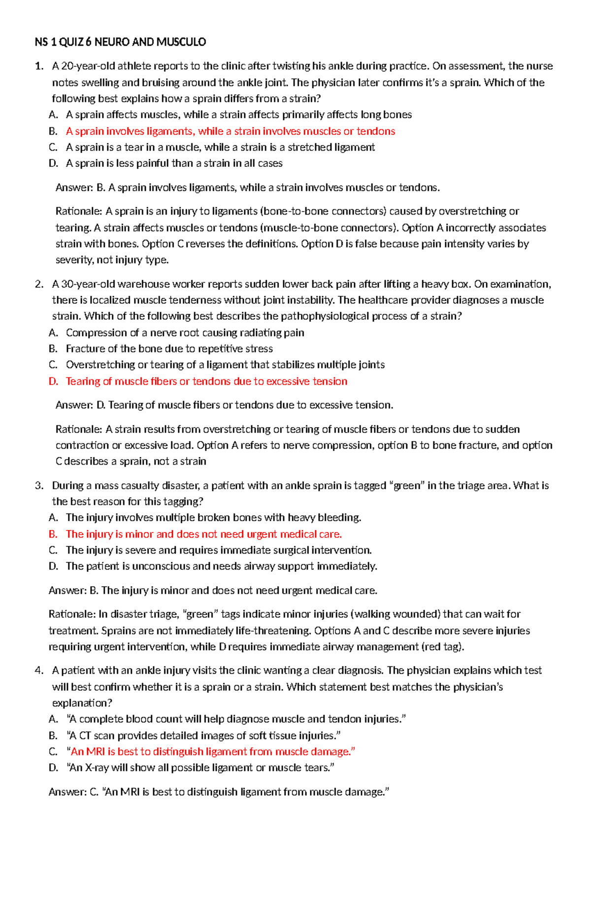 NS 1 QUIZ 6: NEUROLOGICAL AND MUSCULOSKELETAL CONCEPTS ANSWER KEY - Studocu