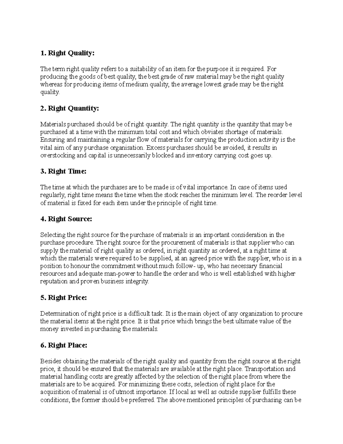 6r - Lecture notes 1-2 - 1. Right Quality: The term right quality ...