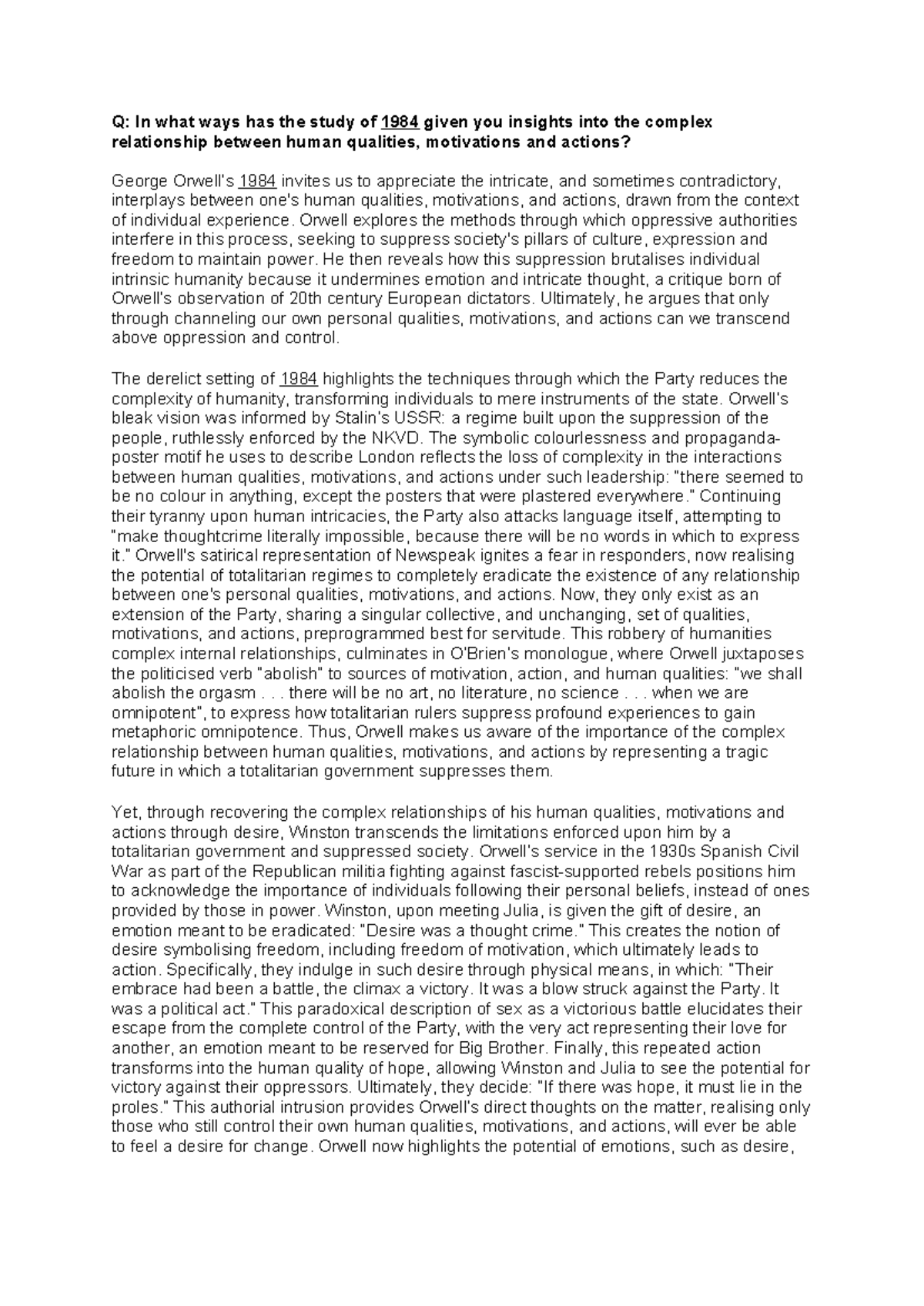 1984 human qualities and motivations - Q: In what ways has the study of ...
