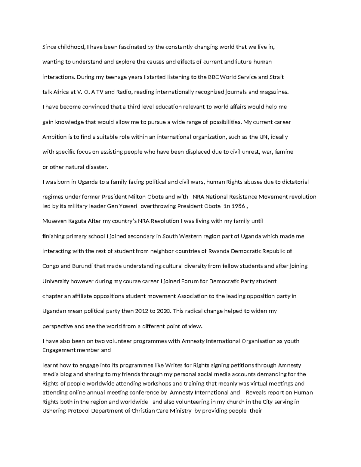 Personal Statement FOR Ronard - Since childhood, I have been fascinated ...