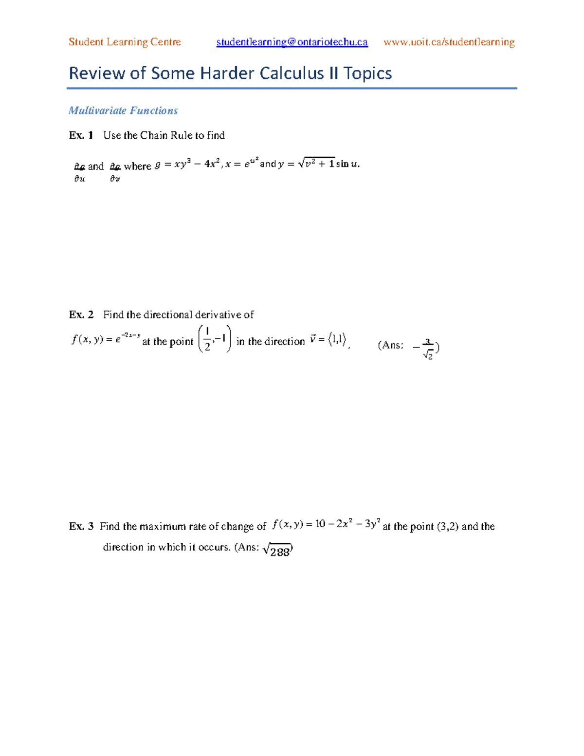 Harder Calculus II Review (MATH 13) - Key Topics & Exercises - Studocu