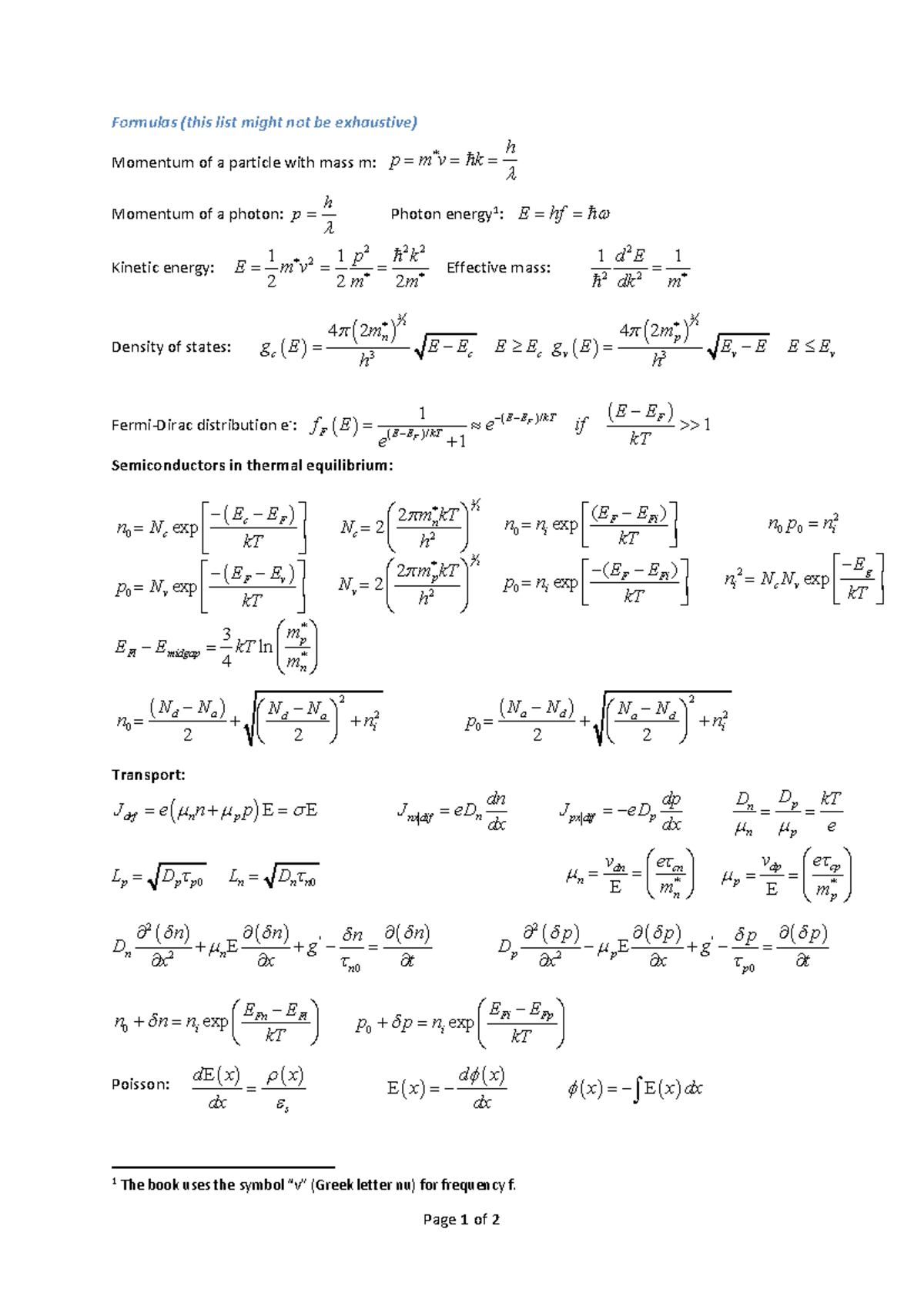 Physics 101: Key Formulas for Momentum, Energy & Semiconductors ...