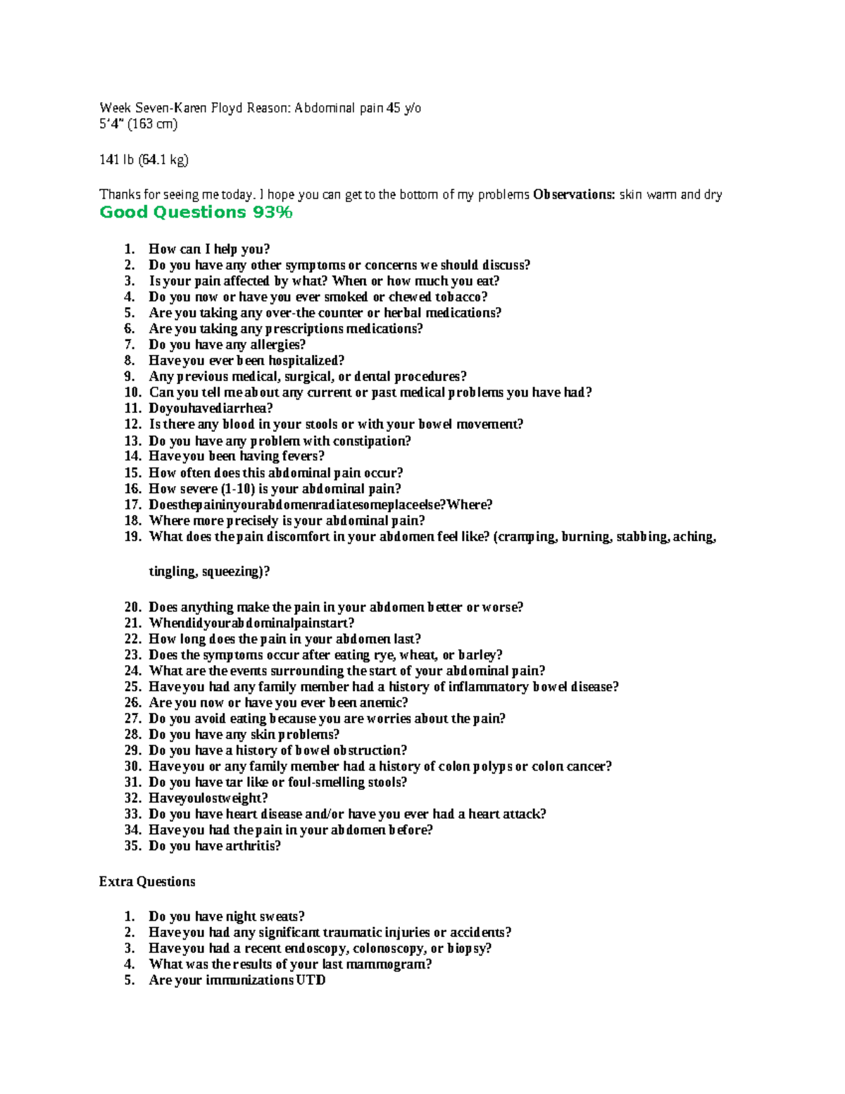 Week 5 iHuman Case Study: Abdominal Pain & IBS Management - Studocu