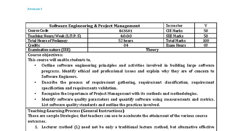 Software Engineering Project Management Syllabus - BCS501 - Studocu
