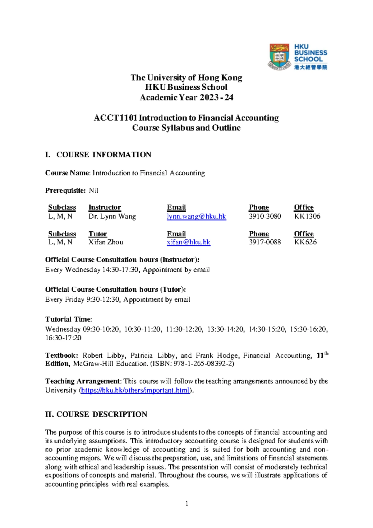 ACCT1101 Course Outline - Introduction to Financial Accounting 2024-25 - Studocu