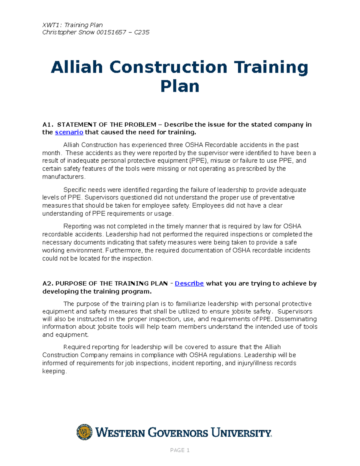 C235 Task 1 Csnow - Training and development course work. - Christopher ...