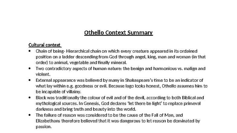 Othello Context Summary: Cultural & Historical Insights ...
