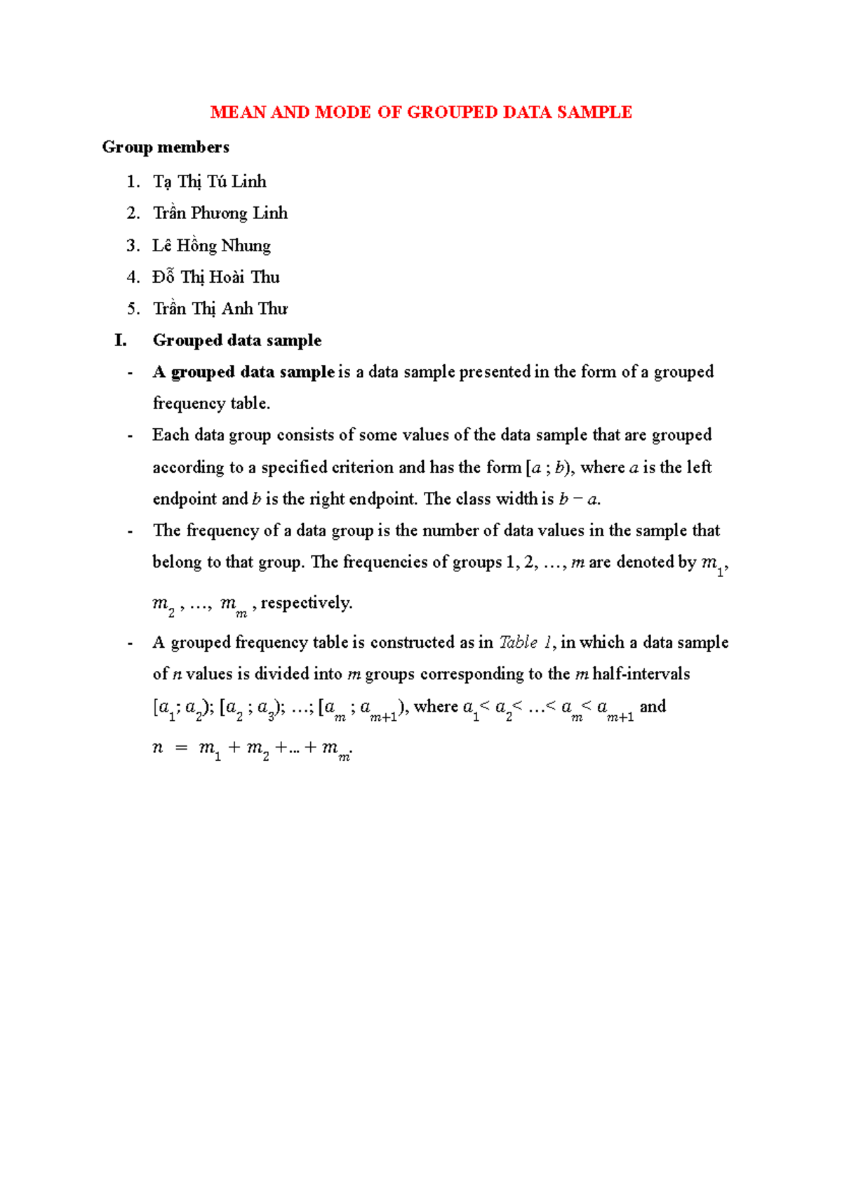 Mean and Mode of Grouped Data - Group 6 Analysis - Studocu