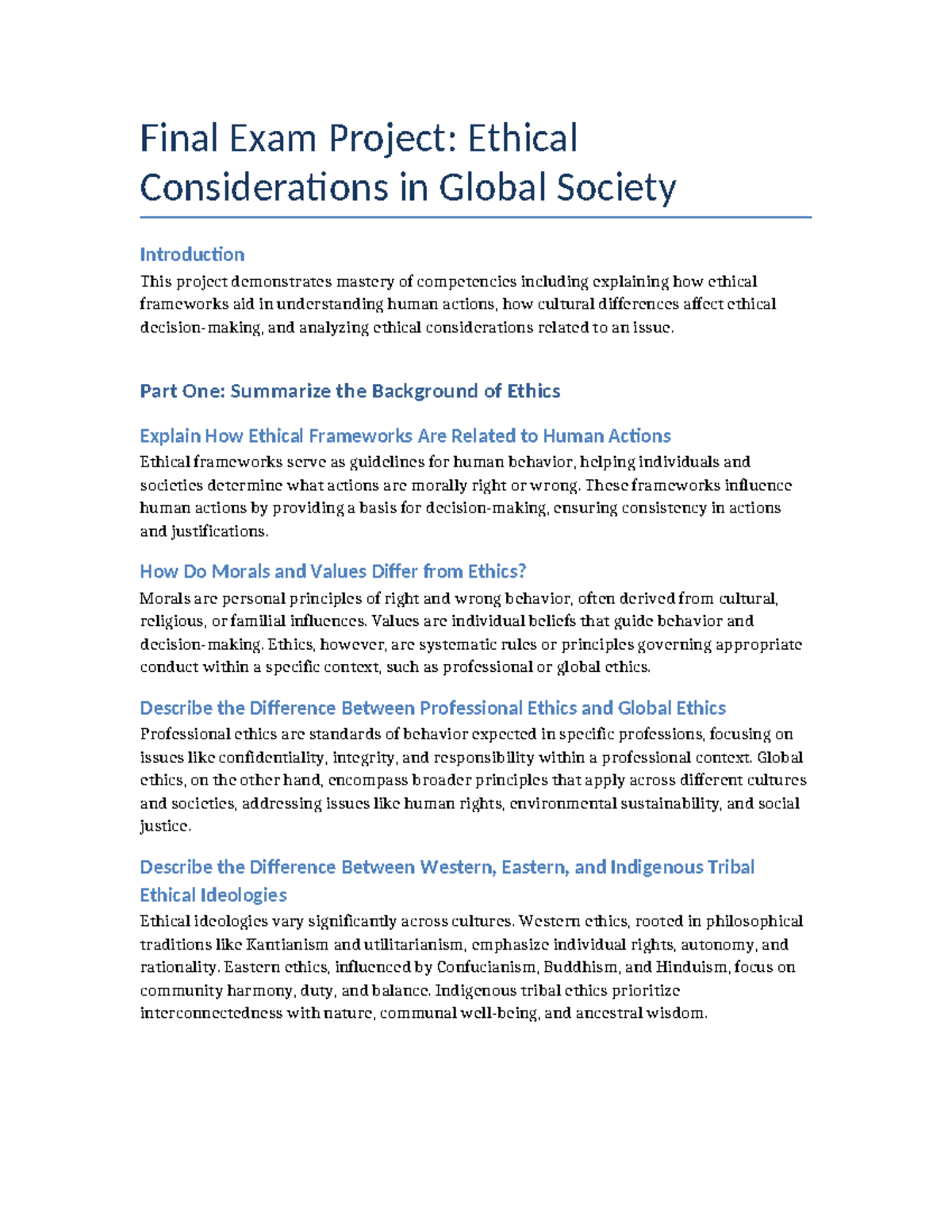 Final Exam Project: Exploring Ethics in Global Society - Studocu