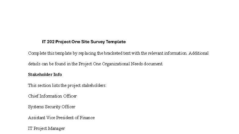 IT 202 Project One Site Survey Template - Complete Guide - Studocu