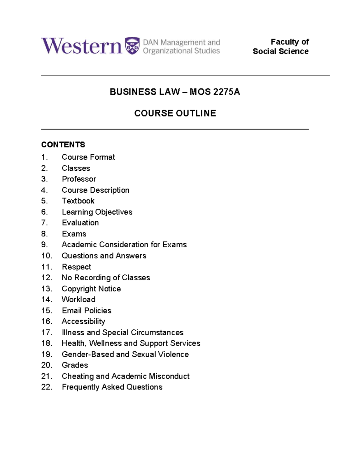 MOS 2275A Business Law Course Outline 2025: Key Details & Policies ...