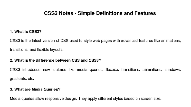 CSS3 Notes: Key Definitions & Features Overview - Studocu