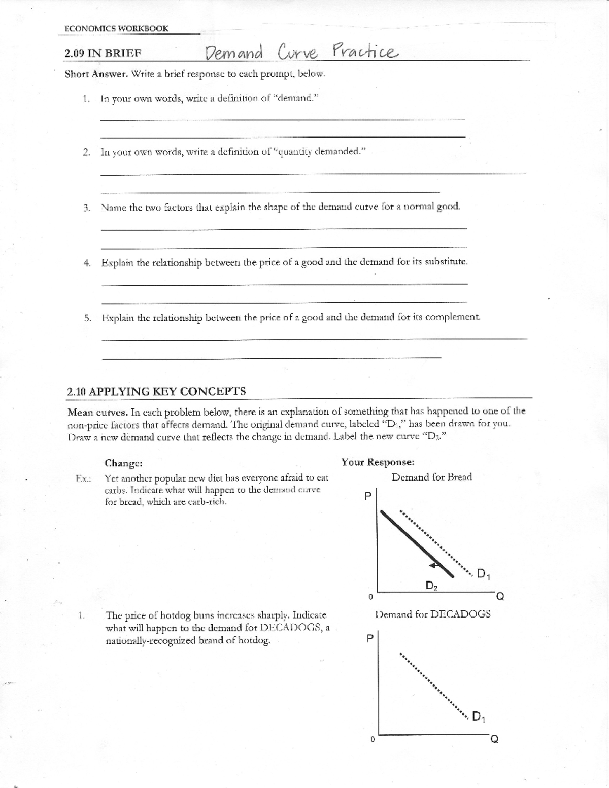 Demand Curve Practice Worksheet - Studocu