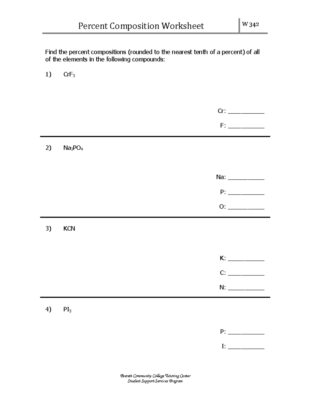 W342 percent composition worksheet - 202-NYA-05 - Percent Composition ...
