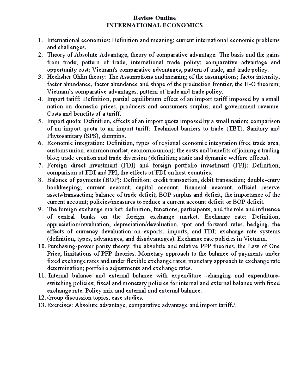 Review Outline for International Economics (IE-1111) - Studocu
