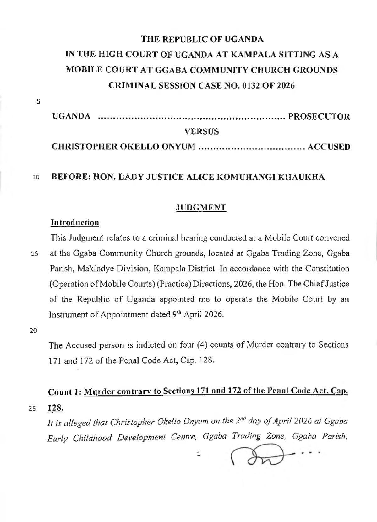 Uganda v Christopher Okello Onyuma: High Court Judgment on Murder Case ...
