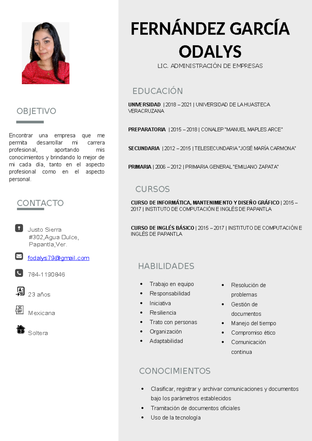 Notas de currículum: Odalys Fernández García - Lic. Admin. Empresas ...