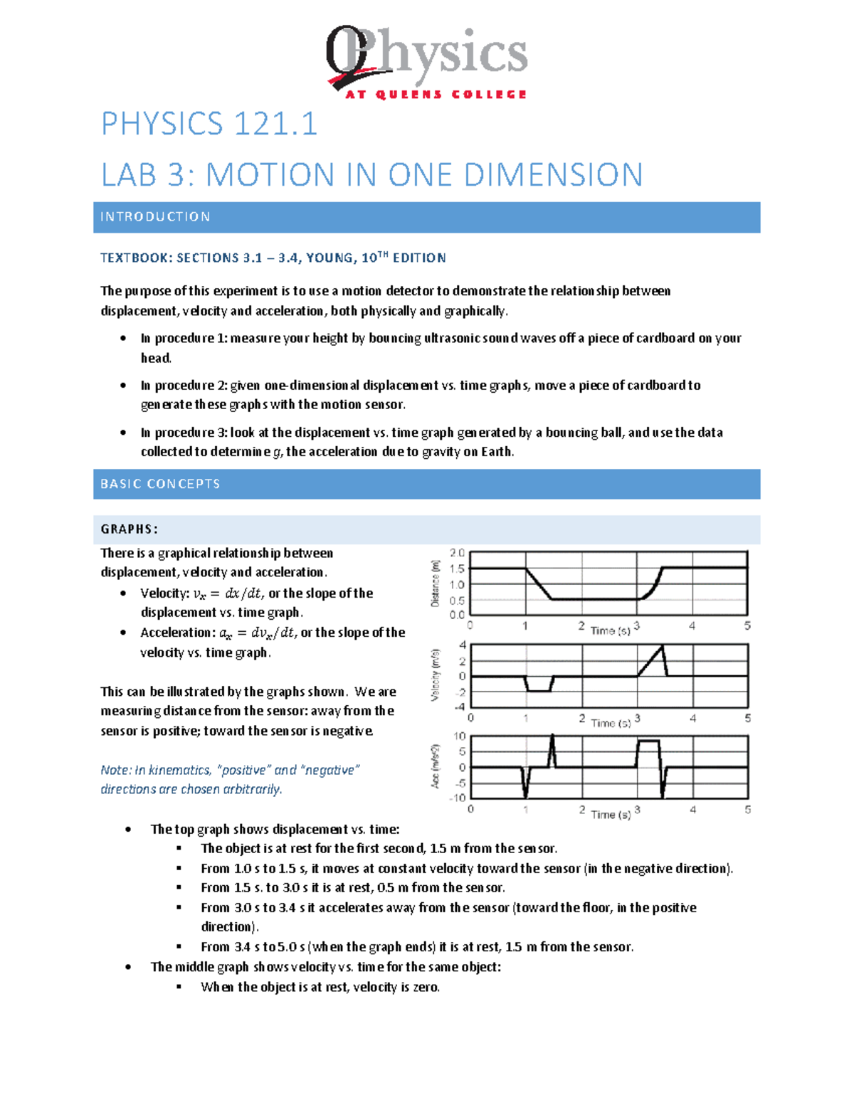 Phys121-Lab 03-Motion in one Dimension - PHYSICS 121. LAB 3: MOTION IN ONE DIMENSION ...