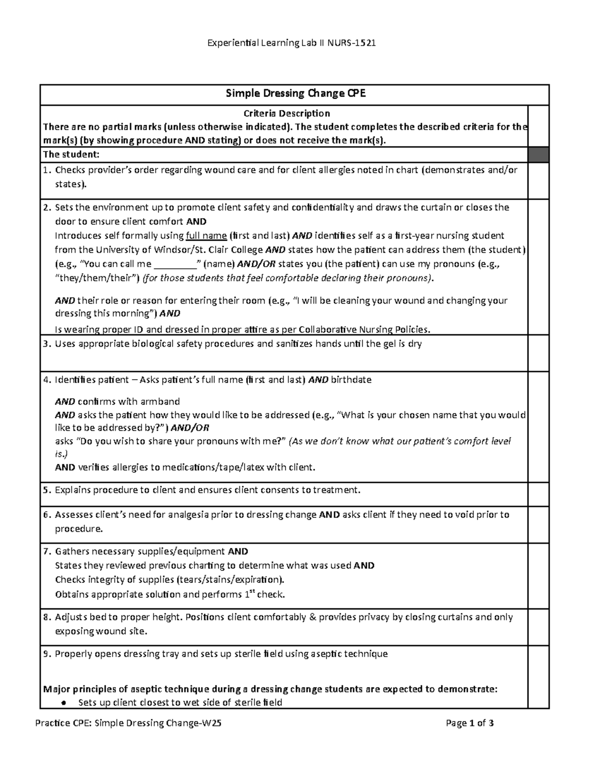 NURS-Experiential Learning Lab II: Dressing Change Procedure Guide ...