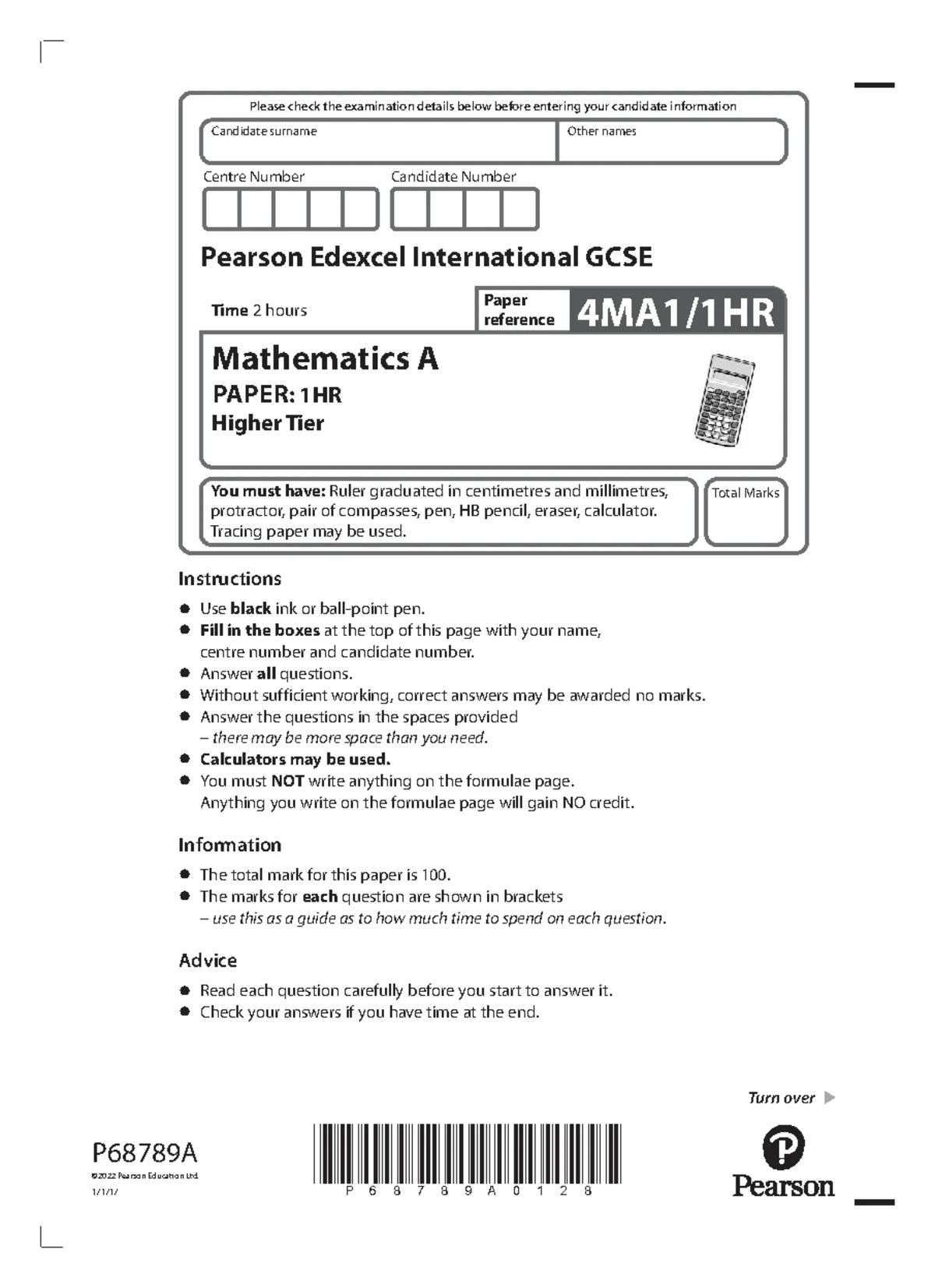 Mathematics A International GCSE P2HR Exam Paper Details - Studocu