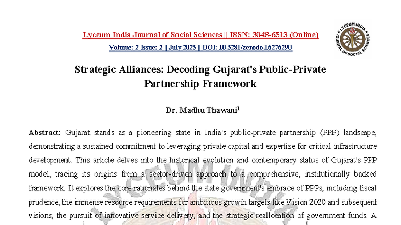 Strategic Alliances: Analyzing Gujarat's PPP Framework (SSS 2025) - Studocu