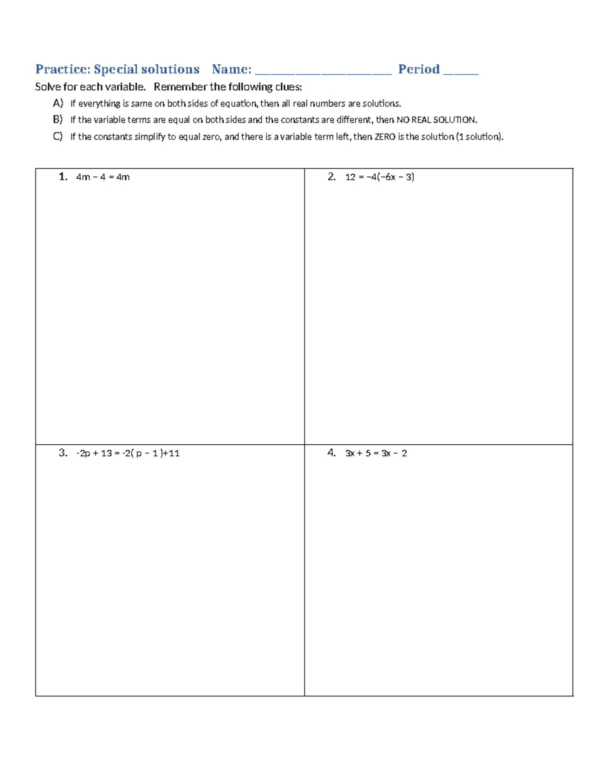Algebra 1 Unit 4 Day 2: Practice on Types of Solutions - Studocu