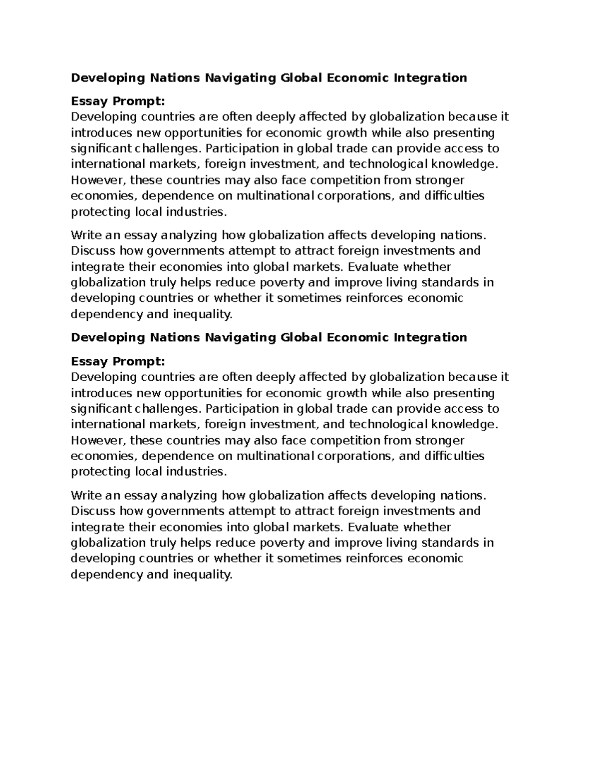 Developing Nations & Global Economic Integration: An Essay Analysis ...