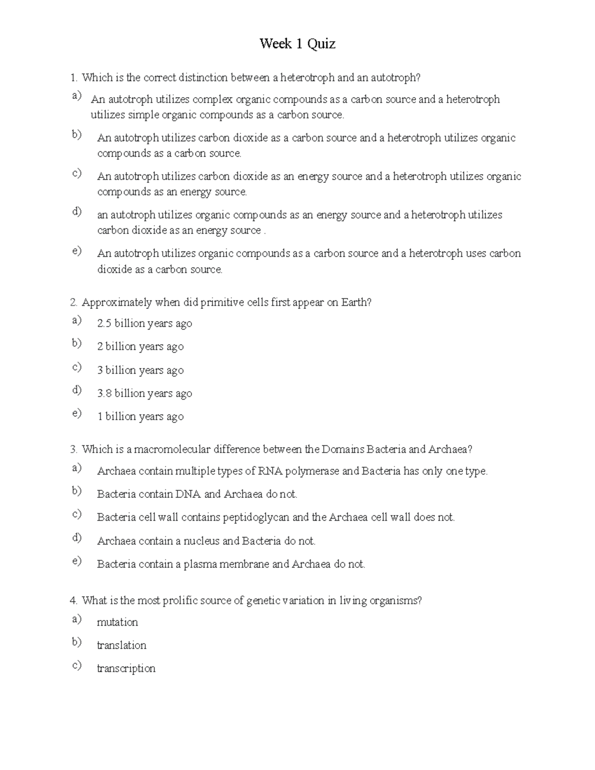 Week 1 Quiz 1: Heterotrophs vs Autotrophs & Microbiology Concepts - Studocu