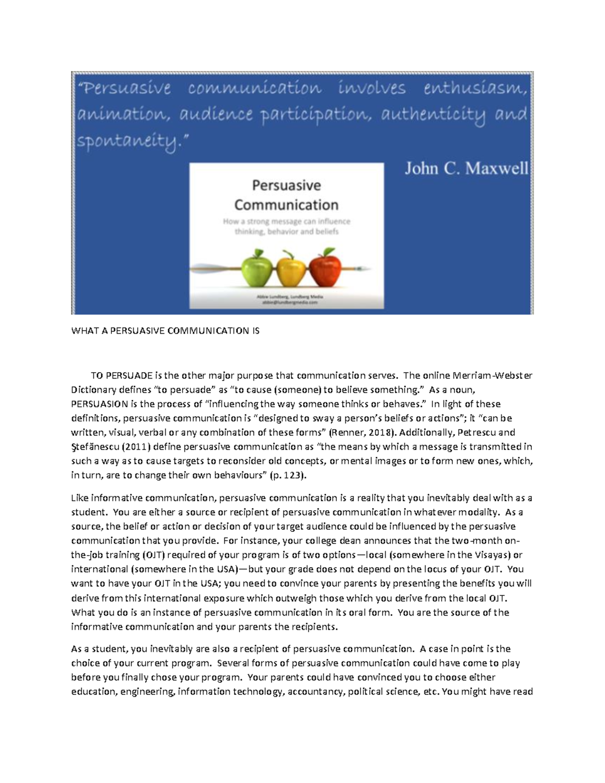Lesson 6.2: Understanding the Art of Persuasive Communication - Studocu