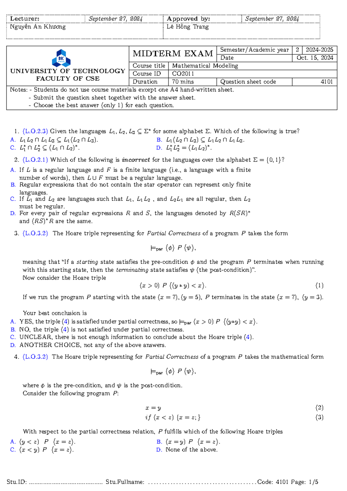 MM CO2011 SEM 241 Midterm Exam Papers (Mathematical Modeling) - Studocu