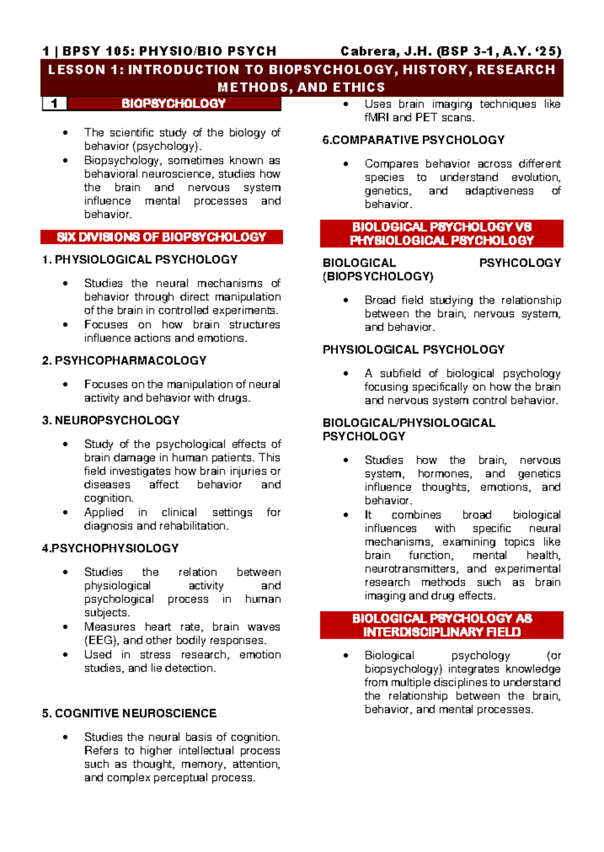 BPSY 105: PSYCH Cabrera, J.H. (BSP A.Y.) Lesson 1: Intro to ...
