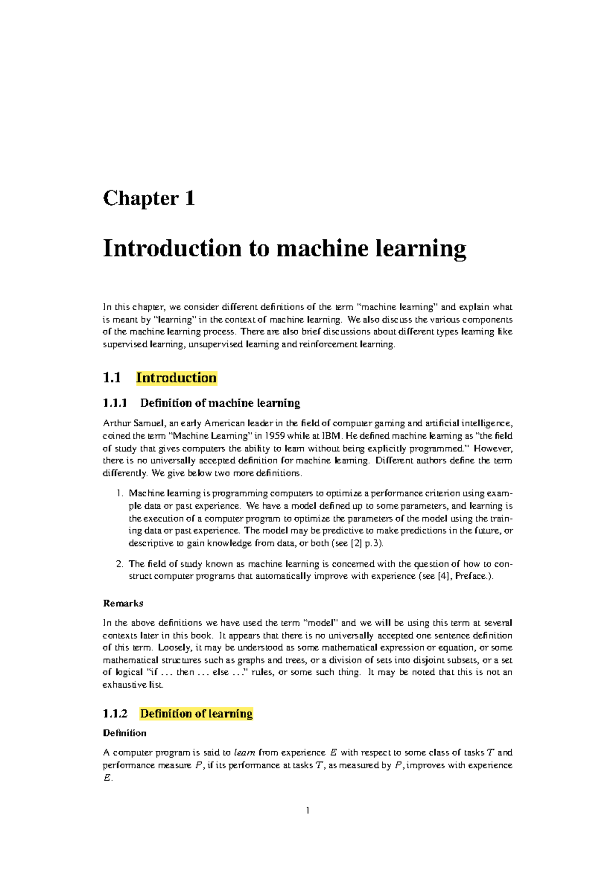 1. Introduction machine Learning - Chapter 1 Introduction to machine learning In this chapter ...