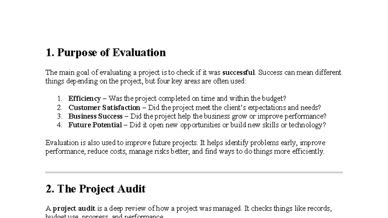 Project Audit Overview: Key Goals and Responsibilities - Studocu