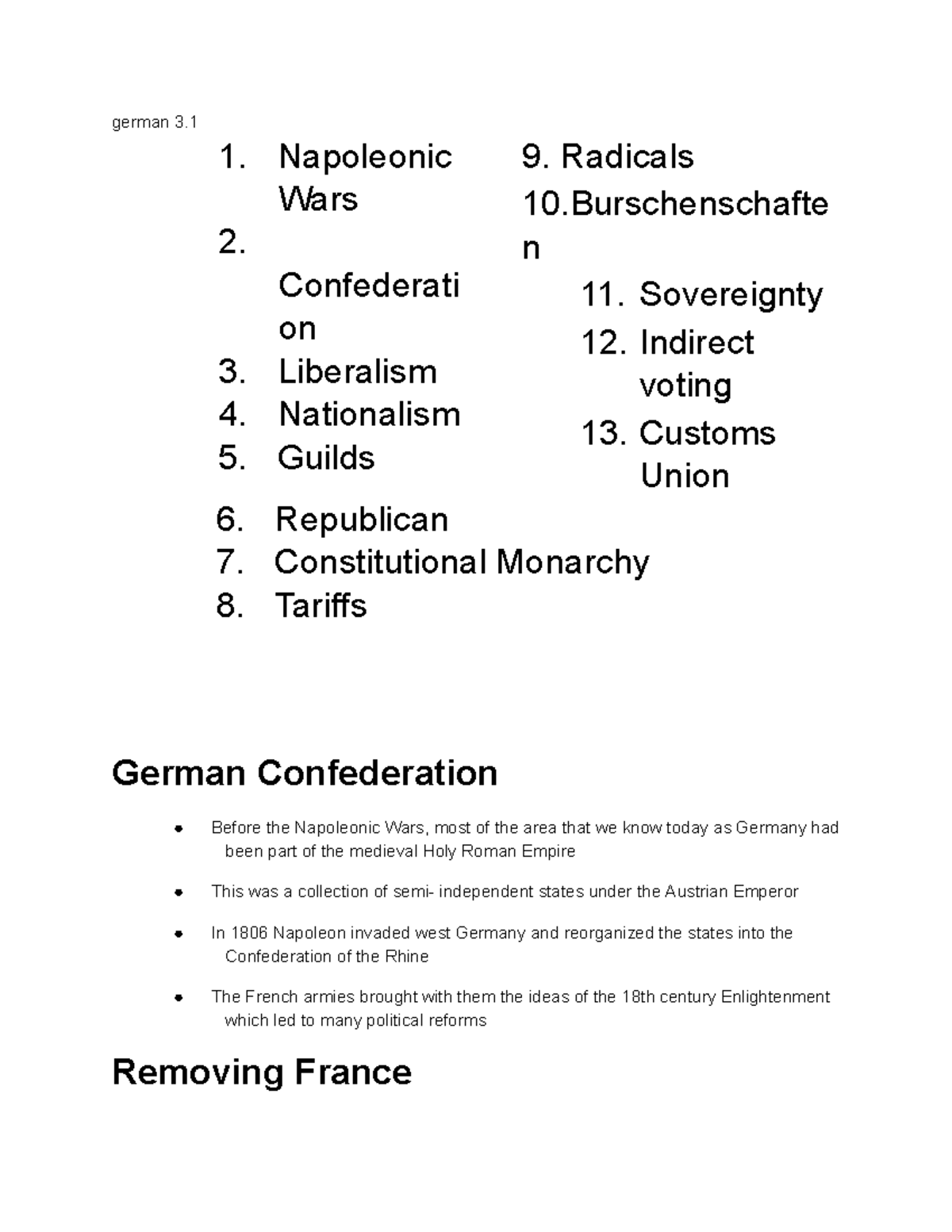 Study Guide: German History & Unification - Test Prep for Mon 1/13 ...