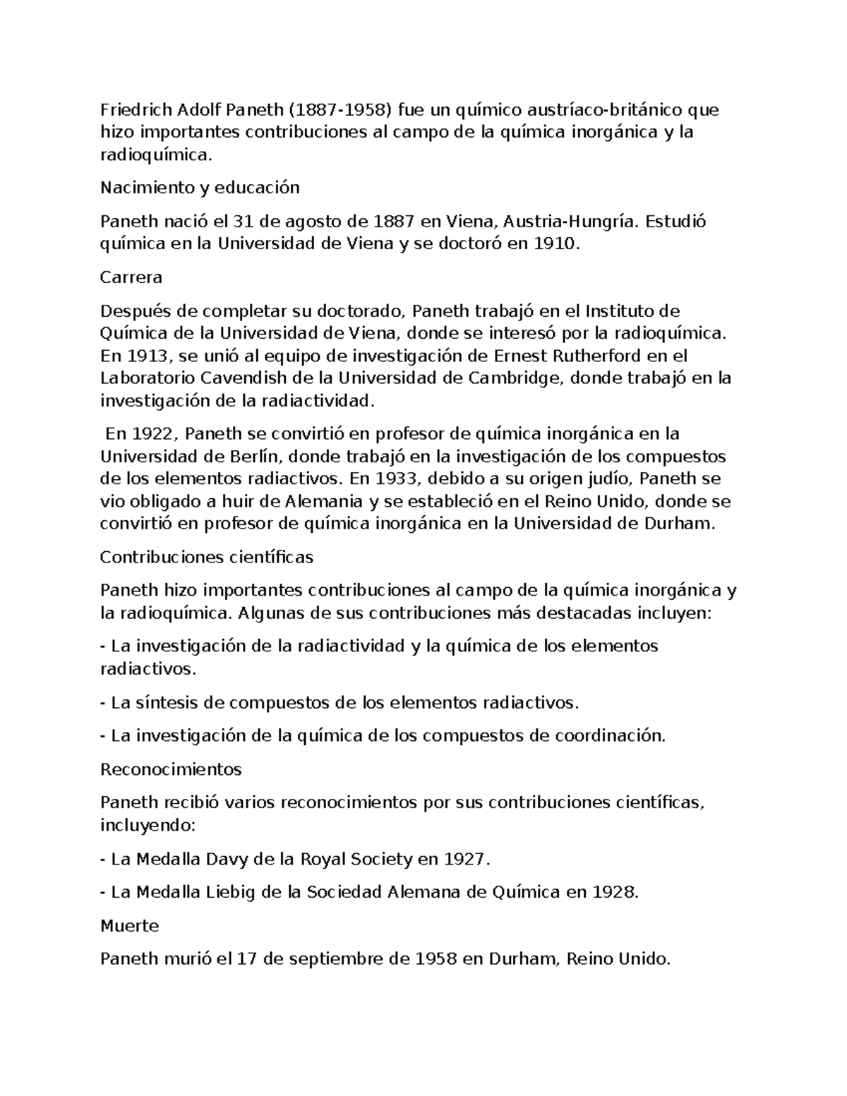 Contribuciones de Friedrich A. Paneth (1887-1958) a la Química ...
