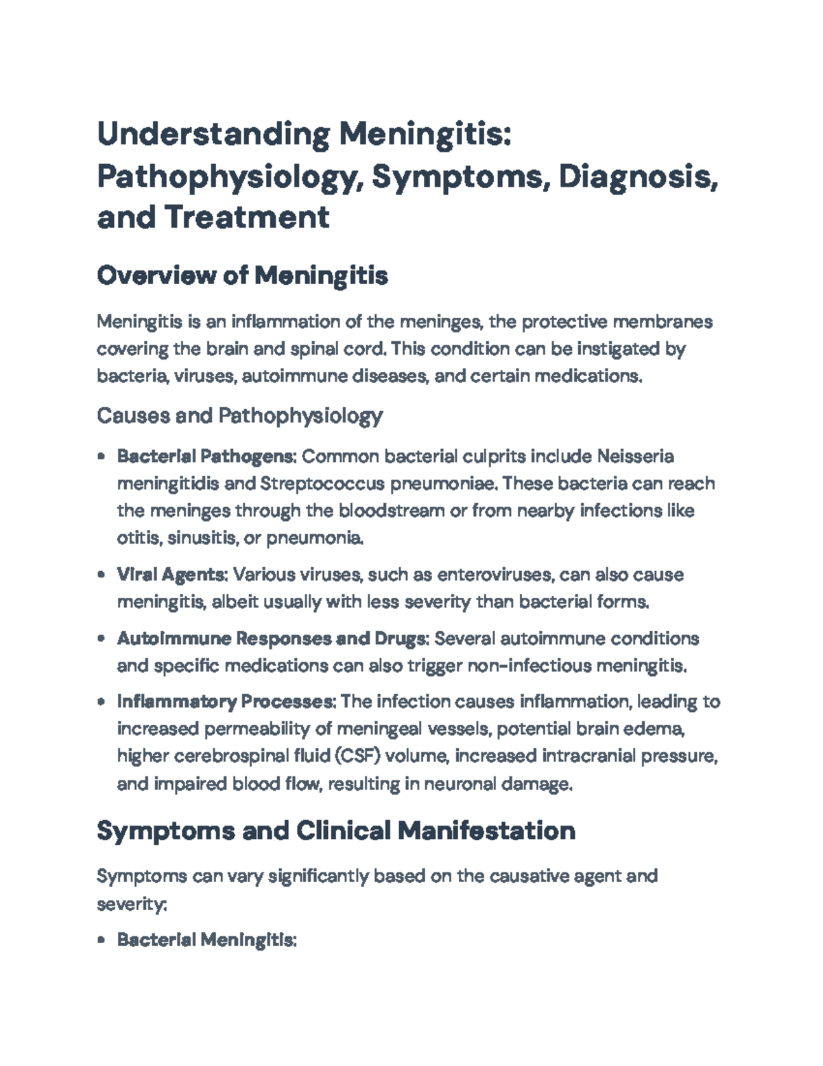 Final Exam Study Notes: Meningitis Pathophysiology & Treatment Overview ...