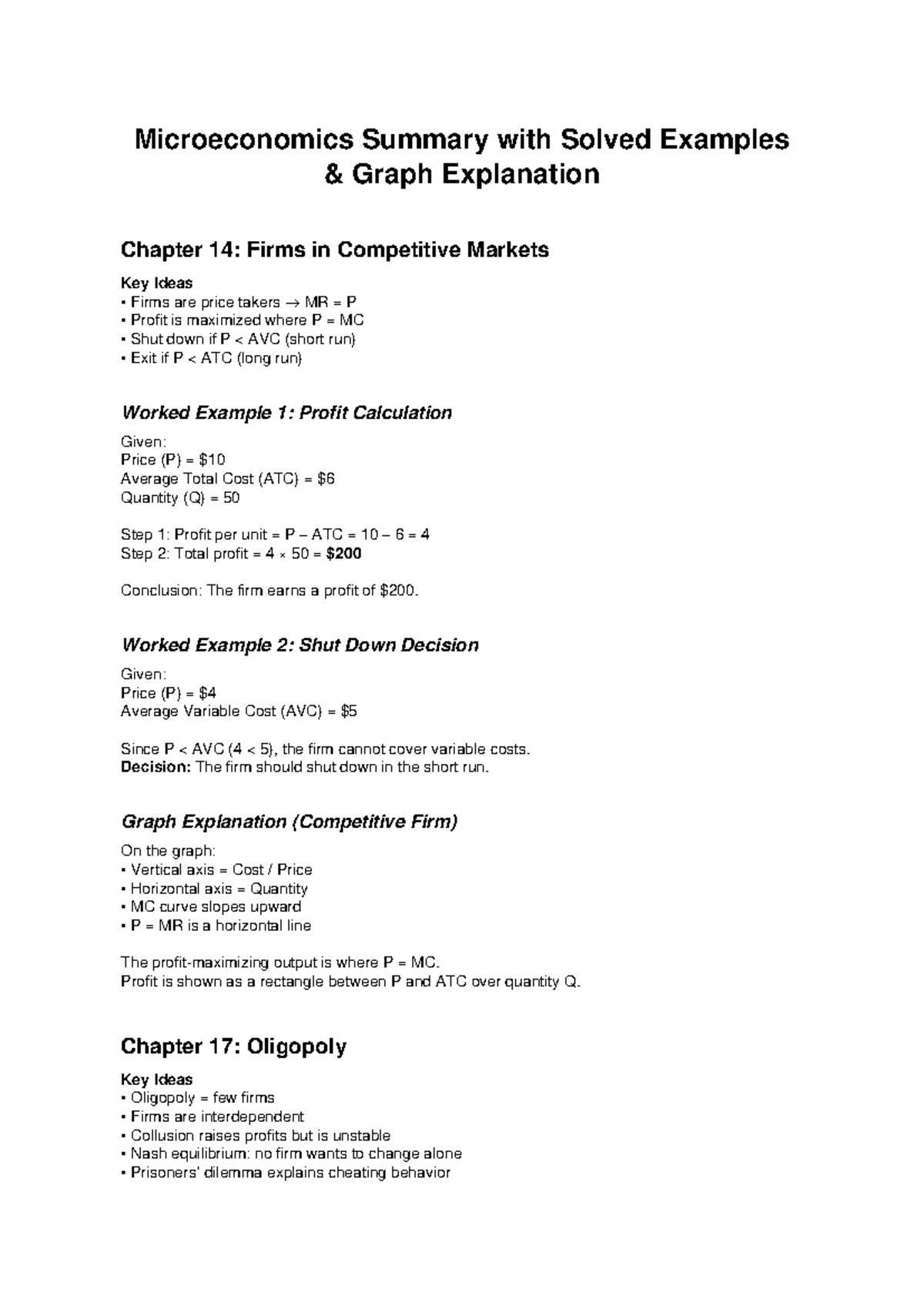 Microeconomics CH 14 & 17 Summary with Examples and Graphs - Studocu