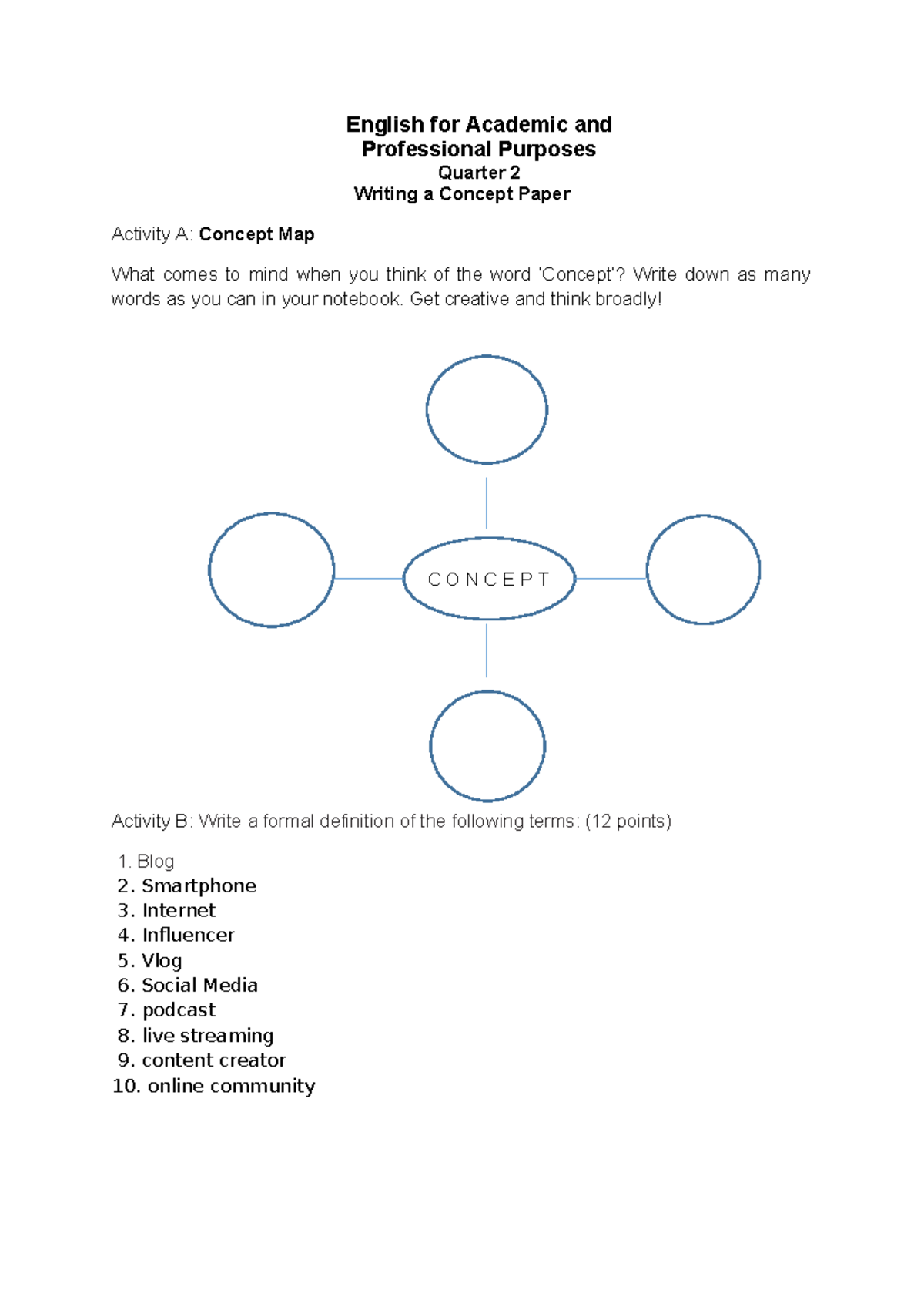 EAPP Quarter 2: Writing a Concept Paper - Activity A & B - Studocu