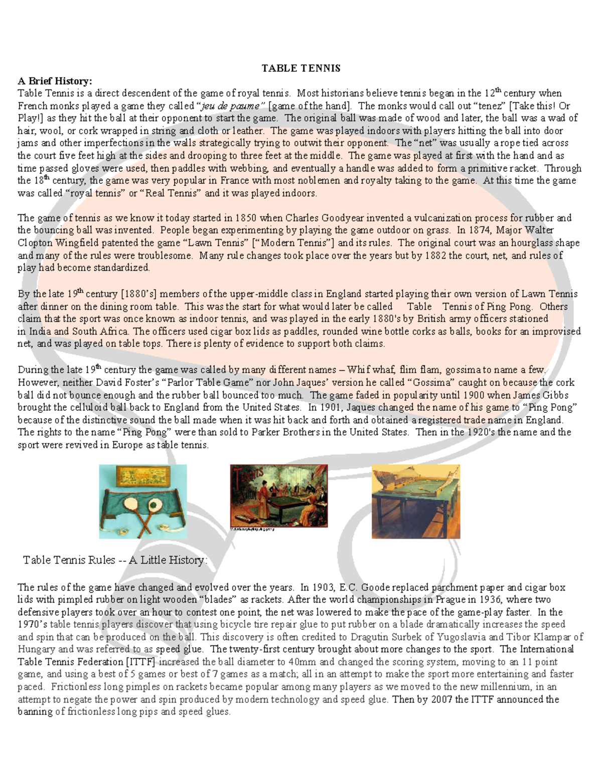 Table Tennis (PE 101): A Comprehensive History and Rules Overview - Studocu