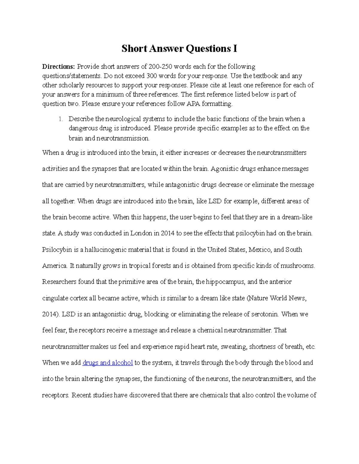 PCN 150 T6 Short Answer Questions on Psychopharmacology & Culture - Studocu