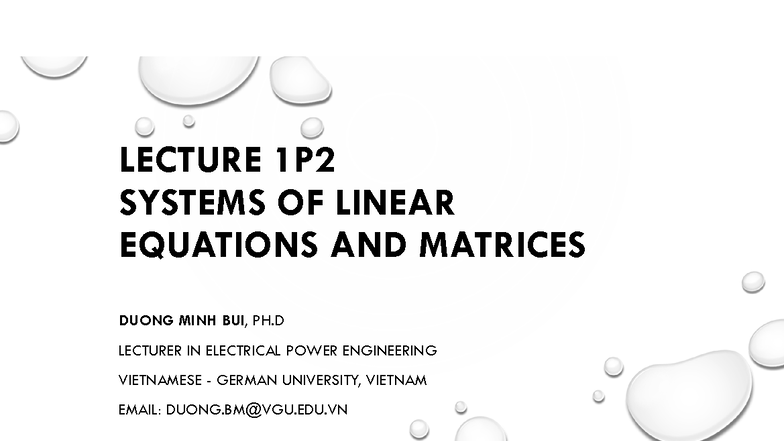 LECTURE 1P2: Systems of Linear Equations & Matrices Overview - Studocu