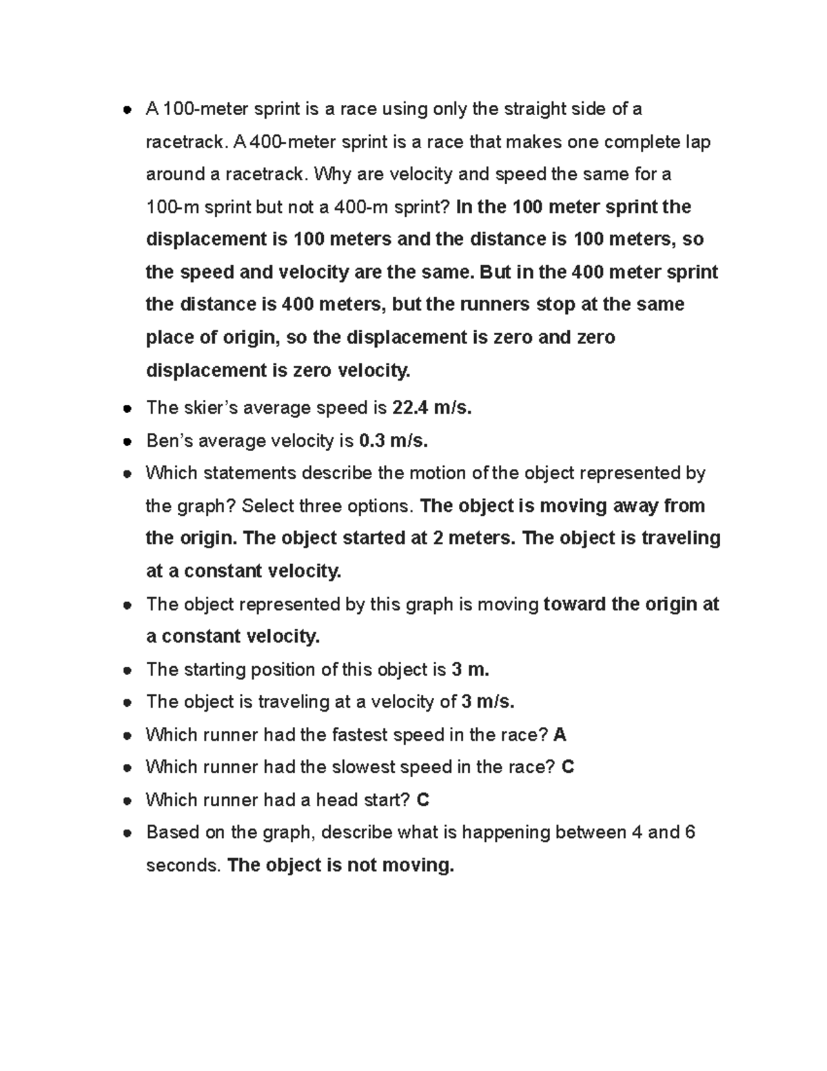 Speed and Velocity Assignment - A 100-meter sprint is a race using only ...