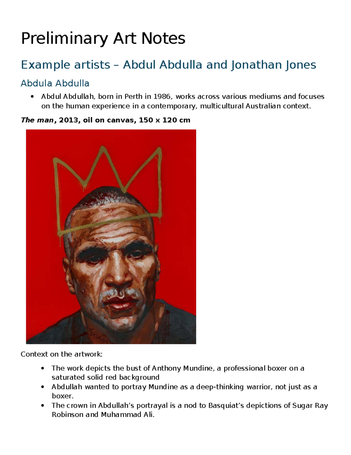 Art Preliminary notes - Preliminary Art Notes Example artists – Abdul ...