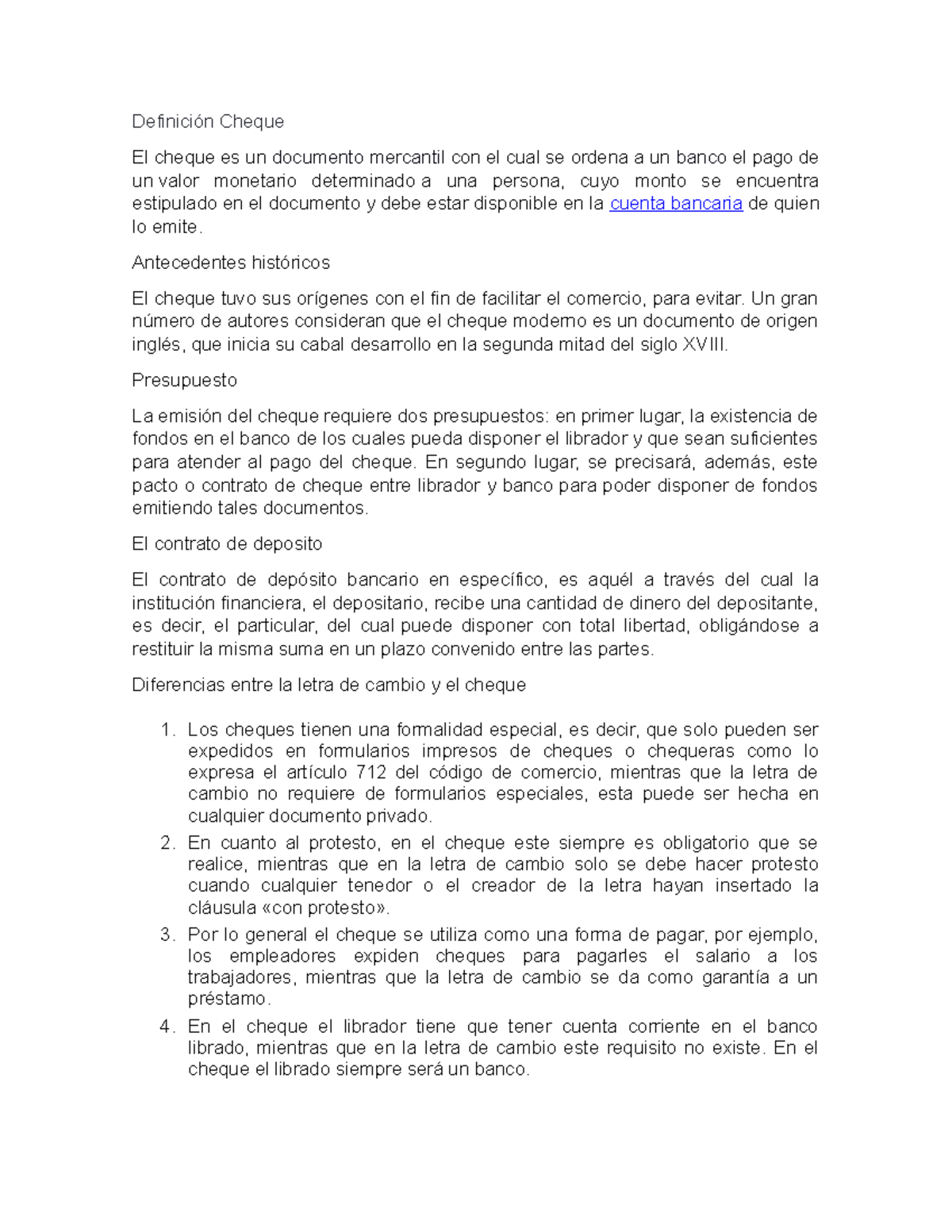 Definición y Conceptos Clave del Cheque en el Comercio - Studocu