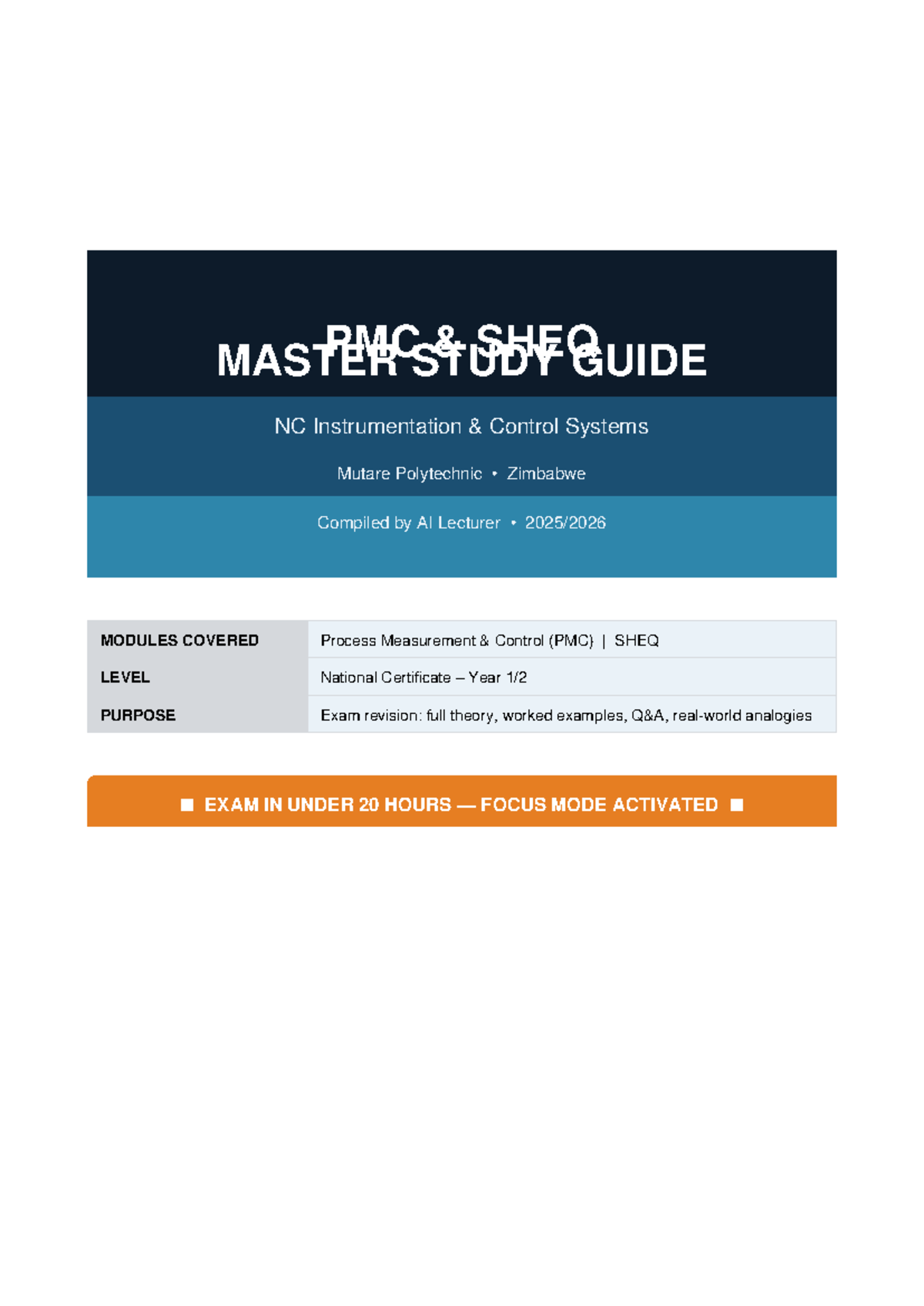 PMC SHEQ Master Study Guide: NC Instrumentation Control Systems - Studocu