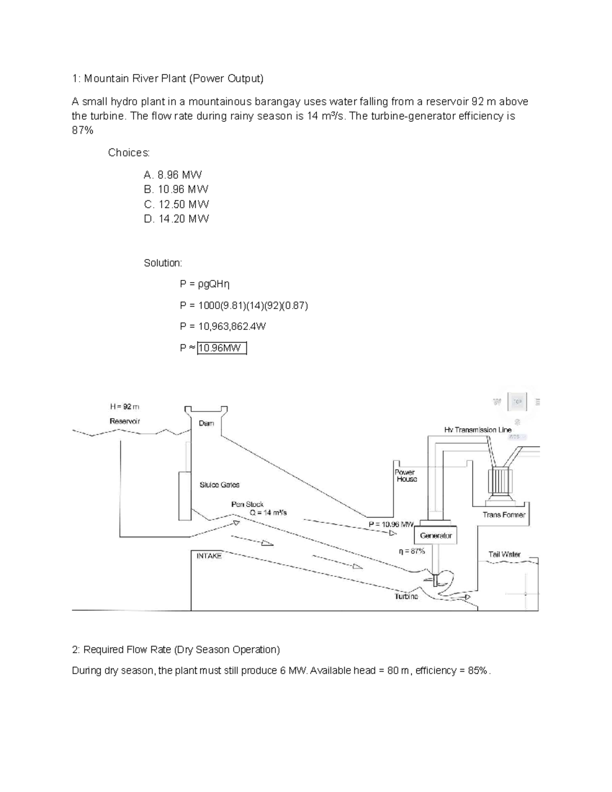 Hydro Power Plant Problem Solving (Course Code: 10) - Studocu