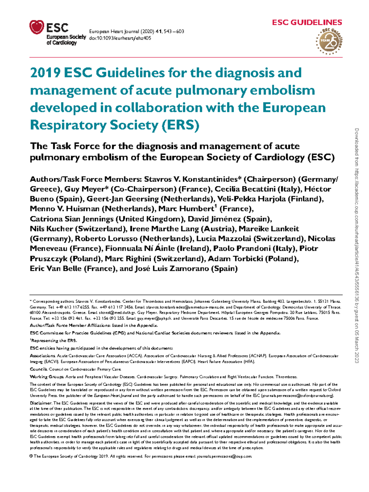 2019 ESC guidelines for diagnosis and management of acute pulmonary ...